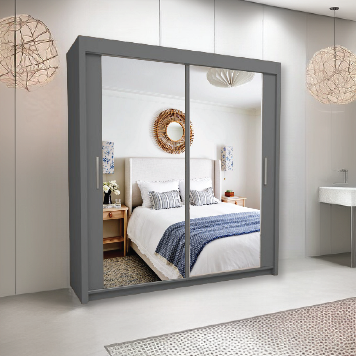 Milan Sliding Mirror Wardrobe 2 and 3 Doors Option, Full-Length Mirror